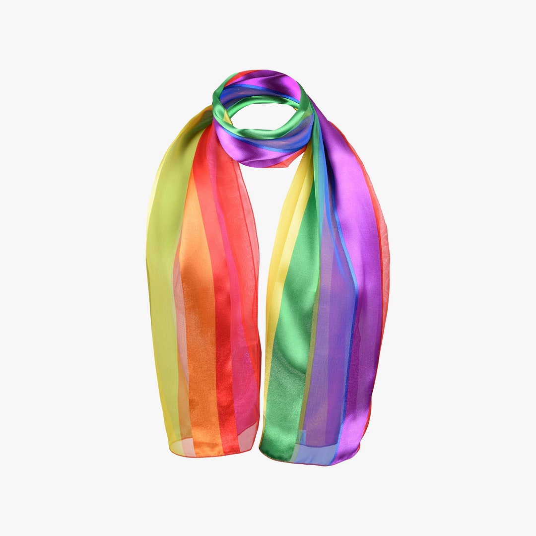 Rainbow Scarf Pride Flag Printed Lightweight Fine Satin Striped Scarves ...