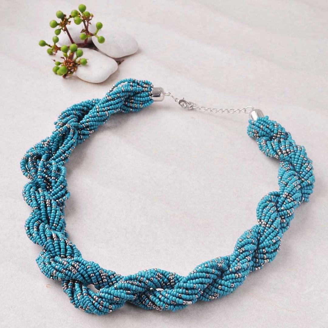 Basicsense Boho Turquoise Seed Glass Beads Glass Braided Necklace ...