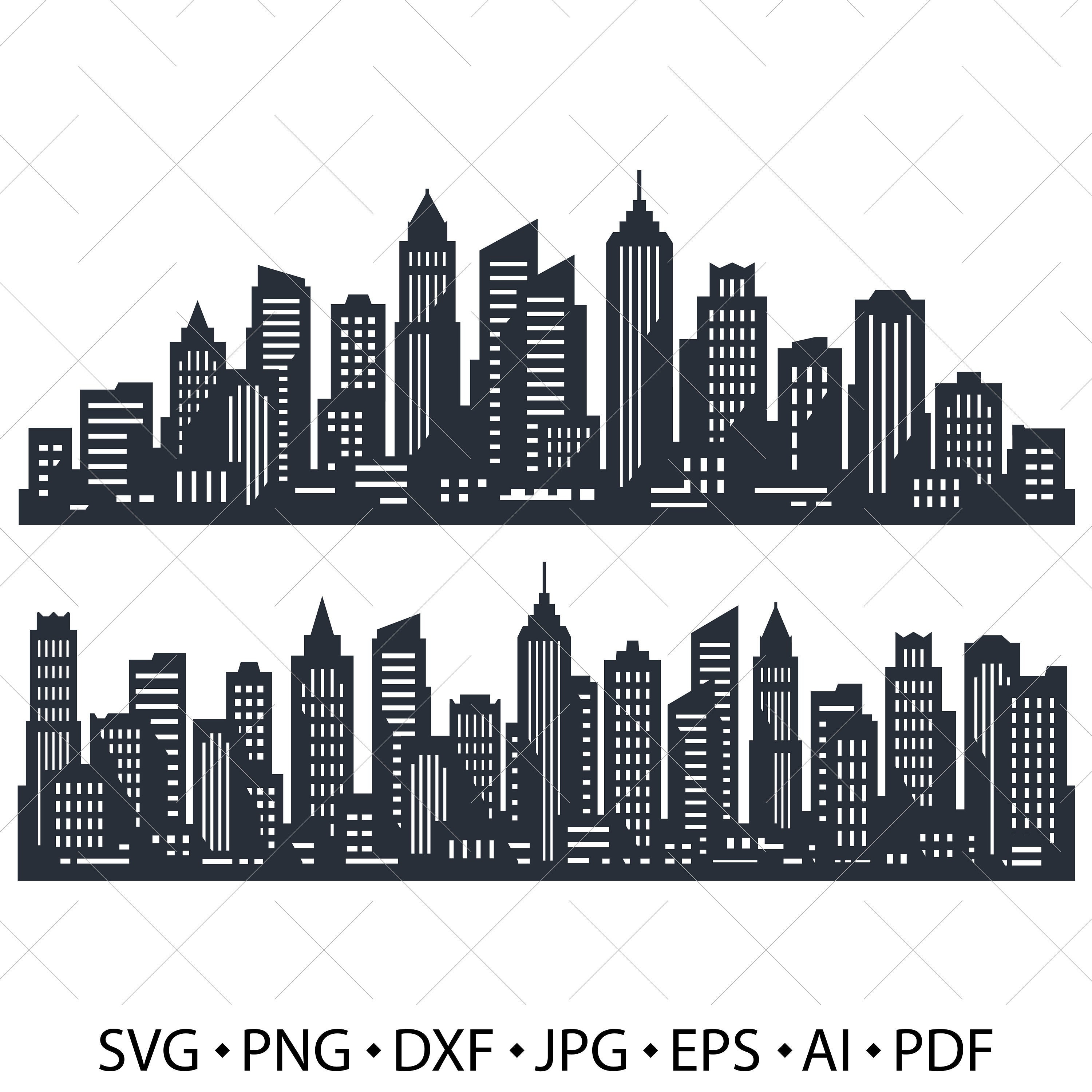 City Silhouette Vector. Horizontal City Landscape SVG. Downtown ...