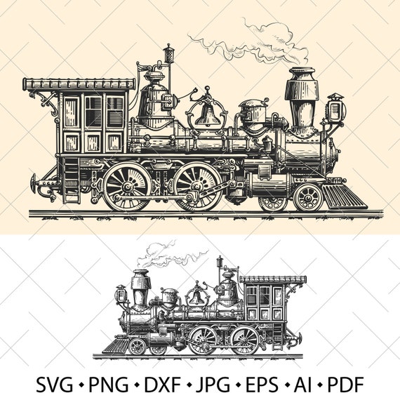 Steam Locomotive Retro Vector. Vintage Transport Old Train. - Etsy