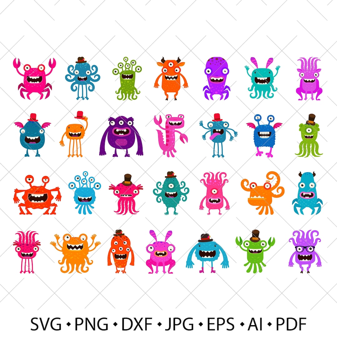 Set of Funny MONSTERS With Emotional Faces SVG. Halloween Concept ...