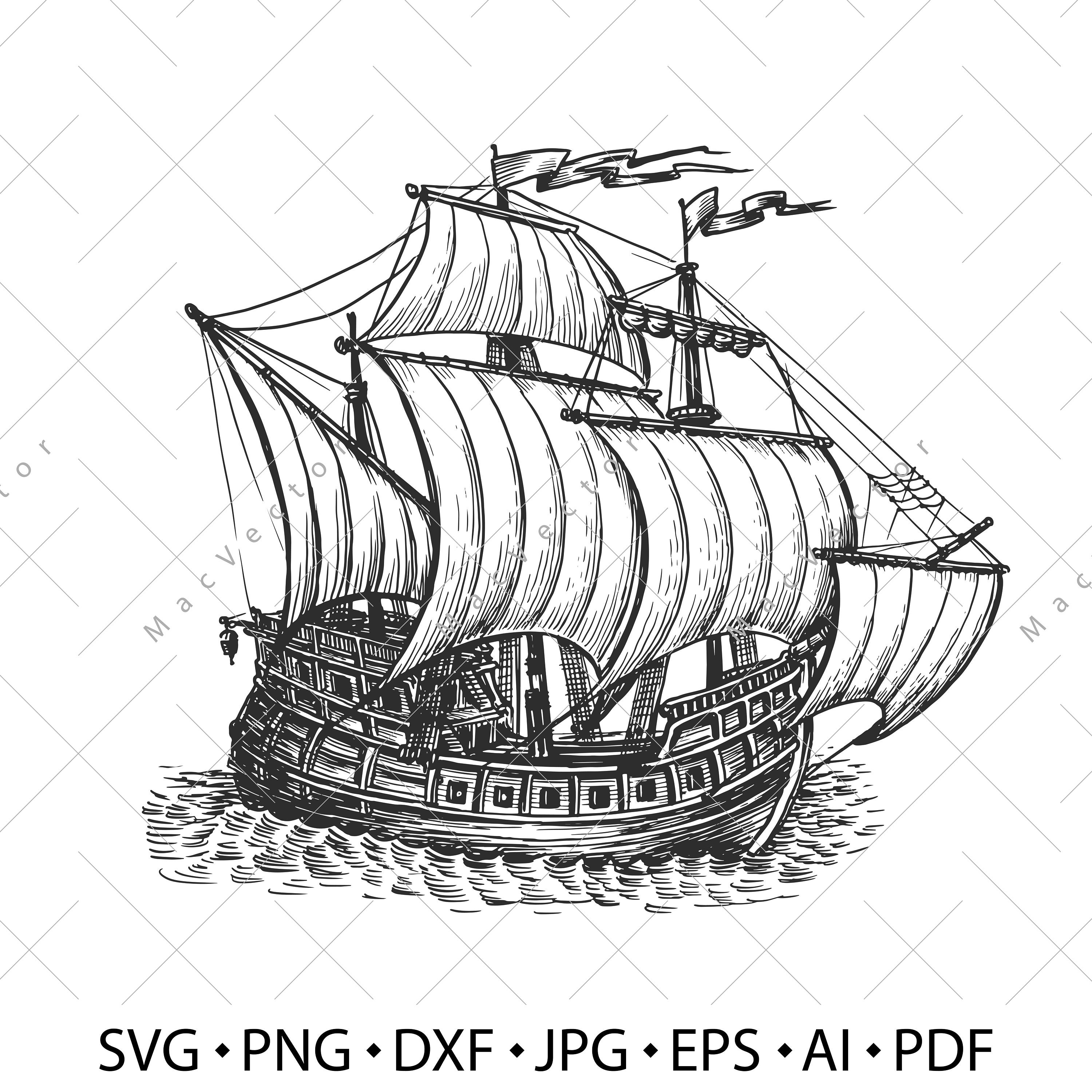 Ship Vector. Ship Vintage Sketch Drawing Clipart. Digital Illustration ...