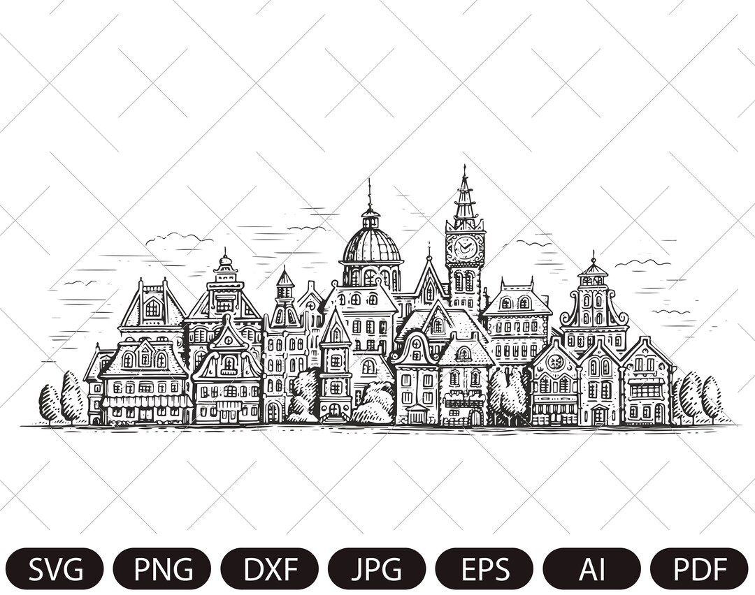 City SVG. the Ancient Town Svg. Panoramic View Vector. Old Building ...