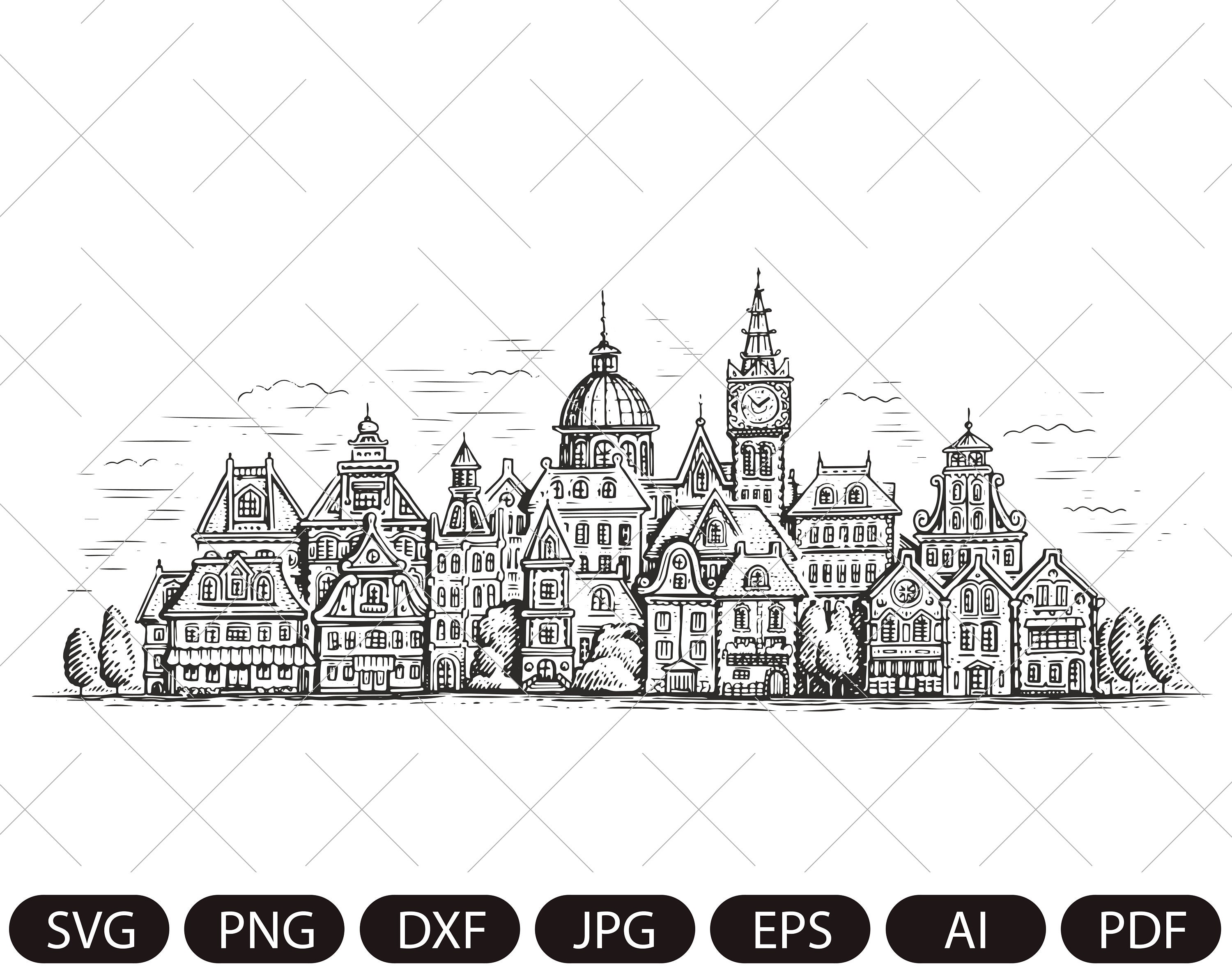City SVG. the Ancient Town Svg. Panoramic View Vector. Old Building ...