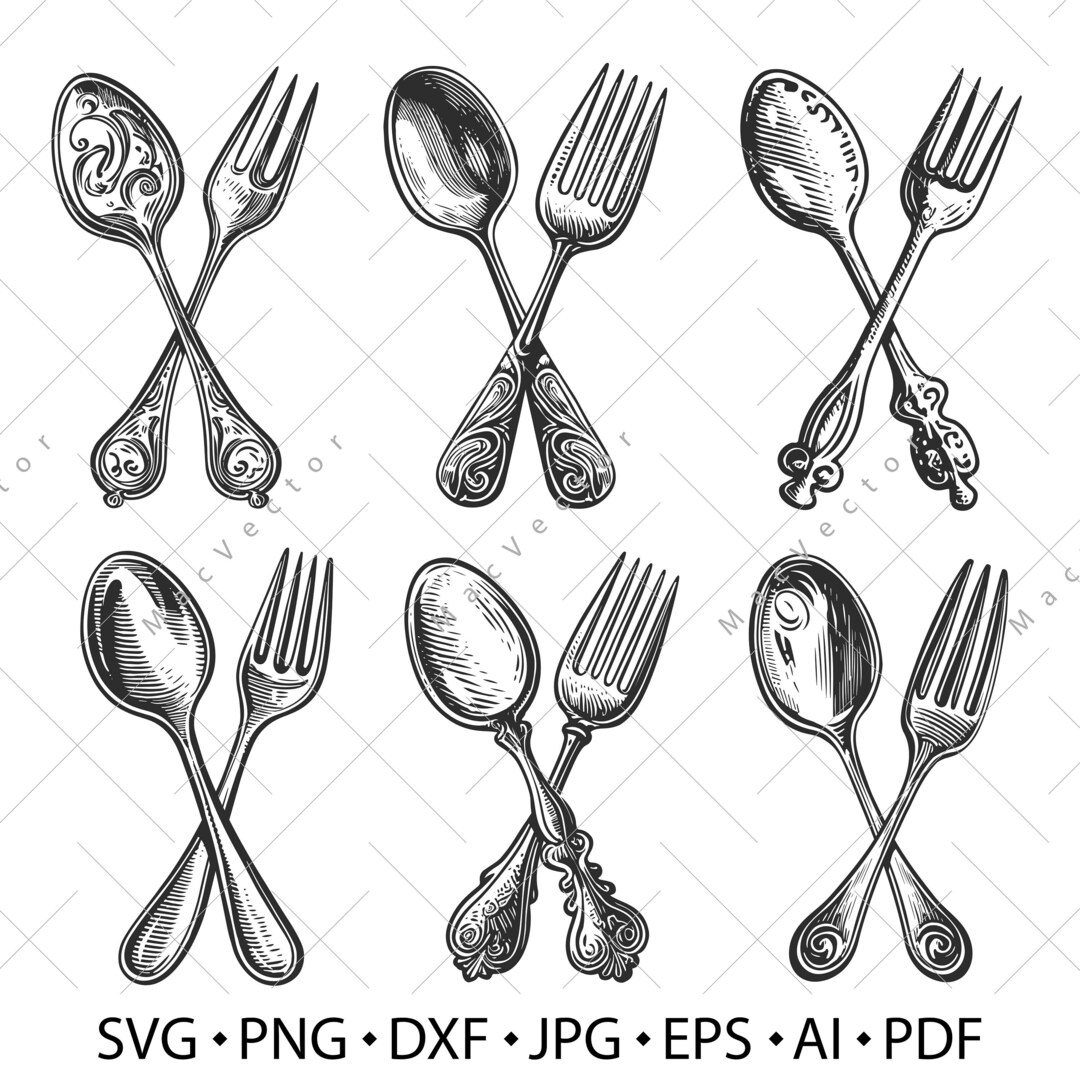 Crossed Spoon and Fork. Cutlery Set for Restaurant or Cafe Menu, SVG ...