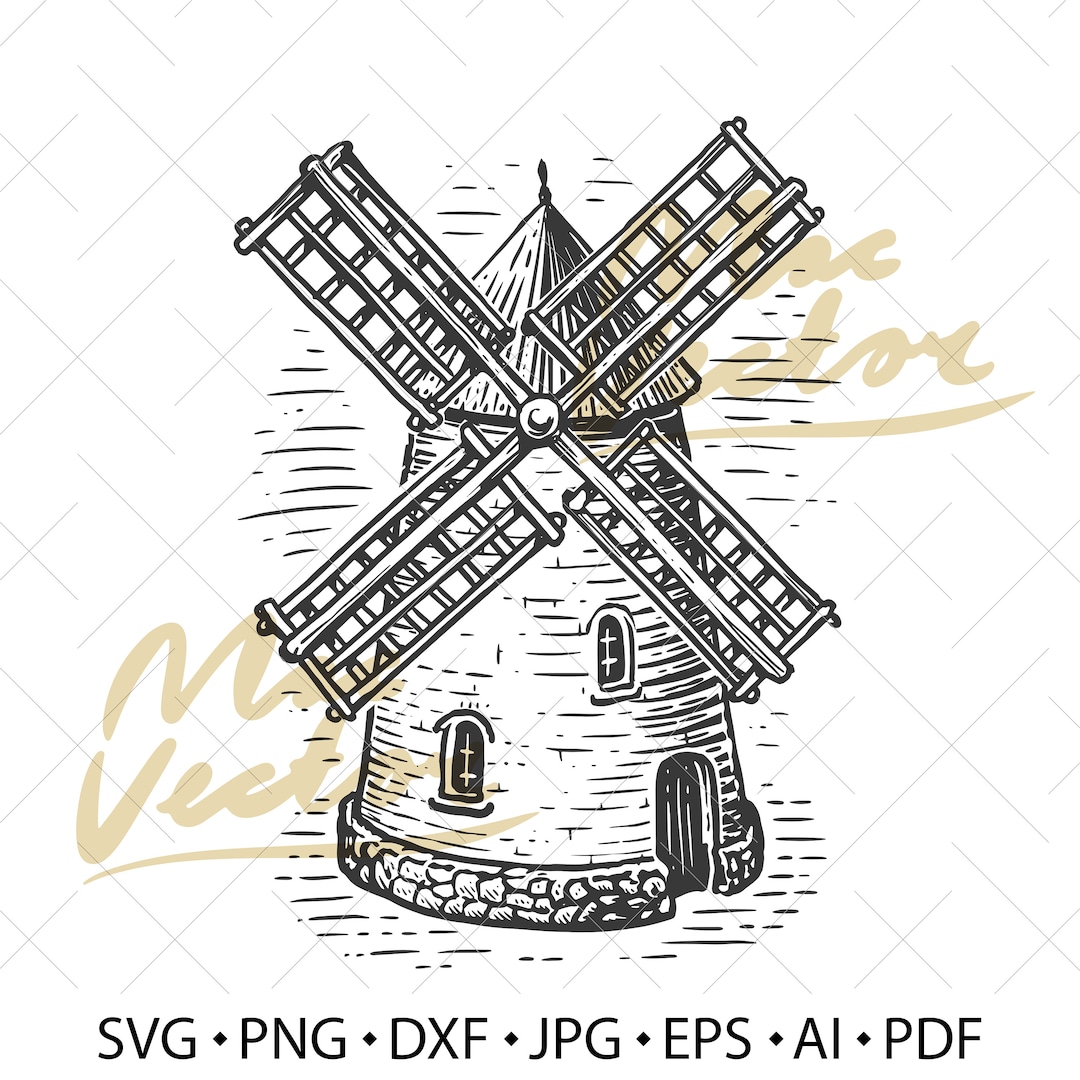 Old Windmill Vector. Mill Vintage Sketch. Vintage Engraving SVG ...