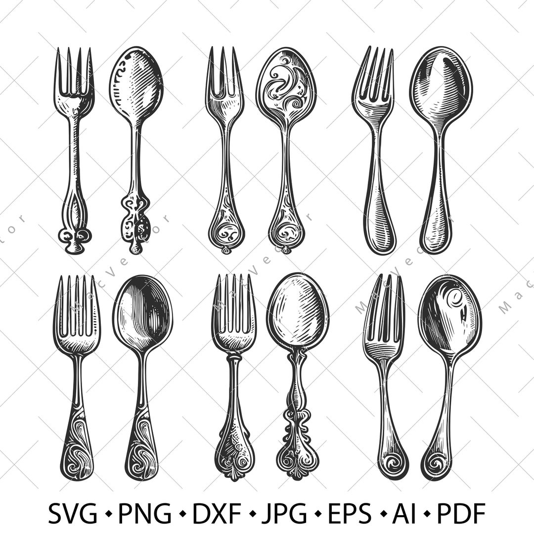 Fork and Spoon SVG. Cutlery Set for Restaurant or Cafe Menu. Cooking ...