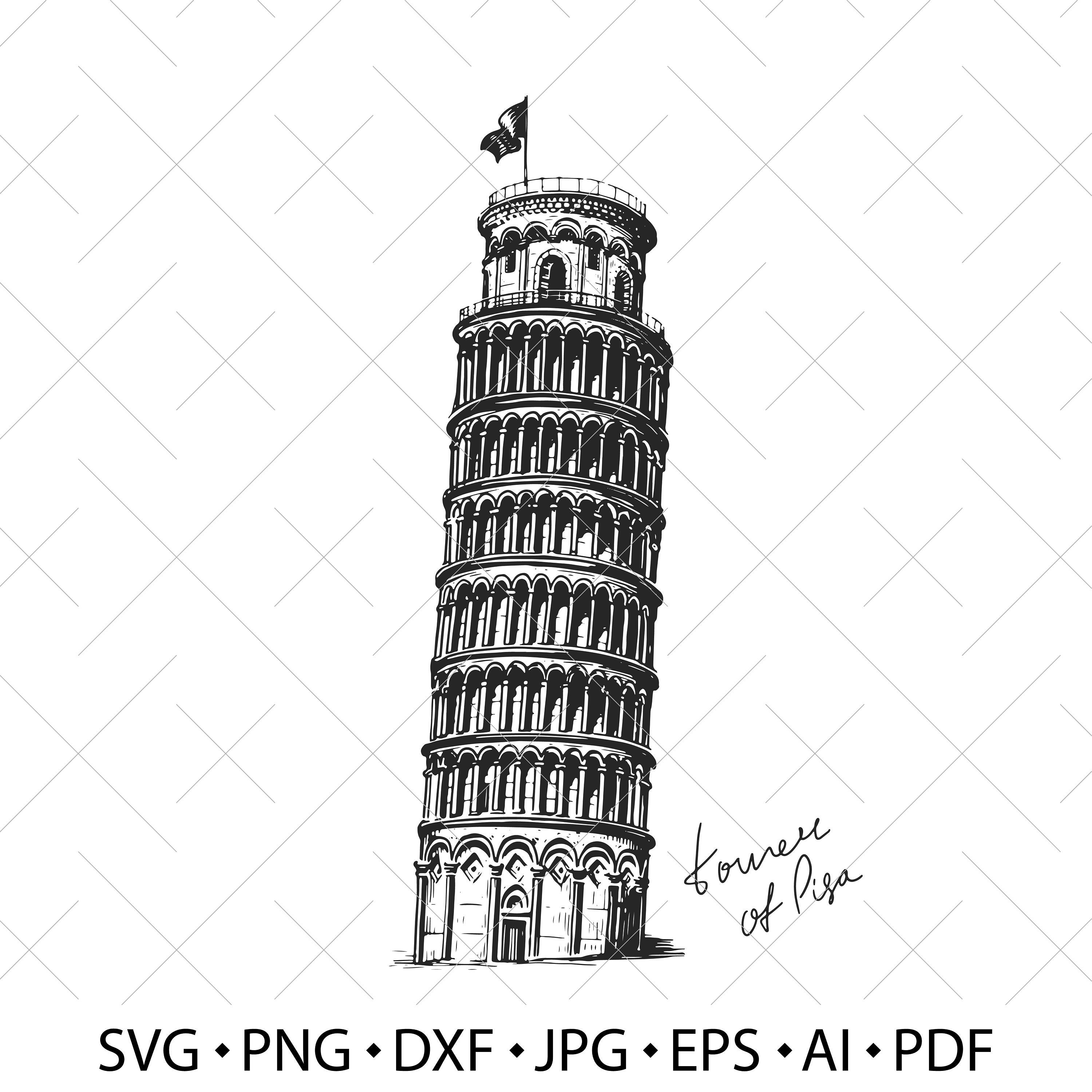 Italian Leaning Tower of Pisa Retro Vector. Italy Sketch. SVG Drawing ...