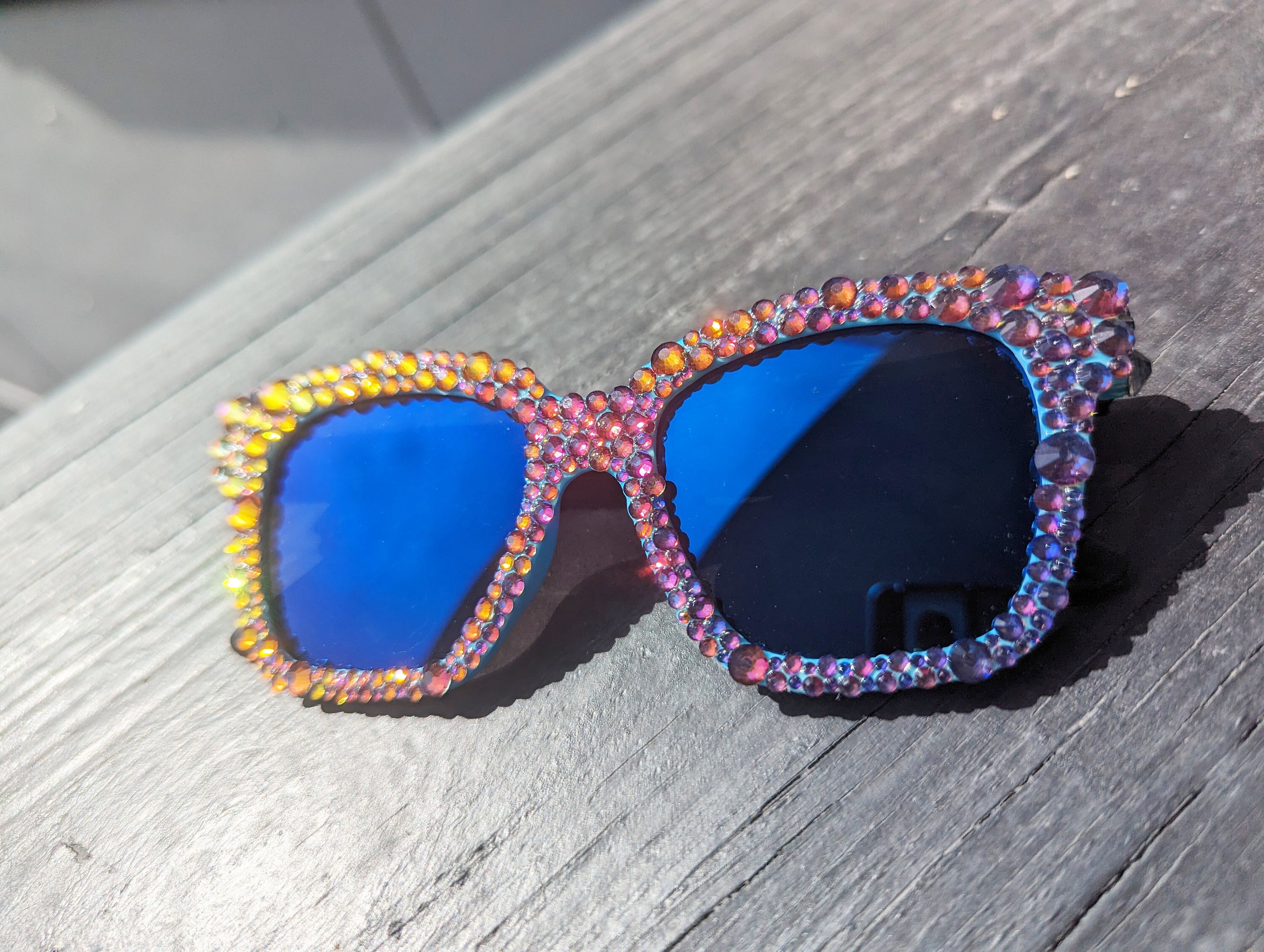 KIDS Blue Flame Square Sparkle Sunglasses Mirror Lens - Etsy