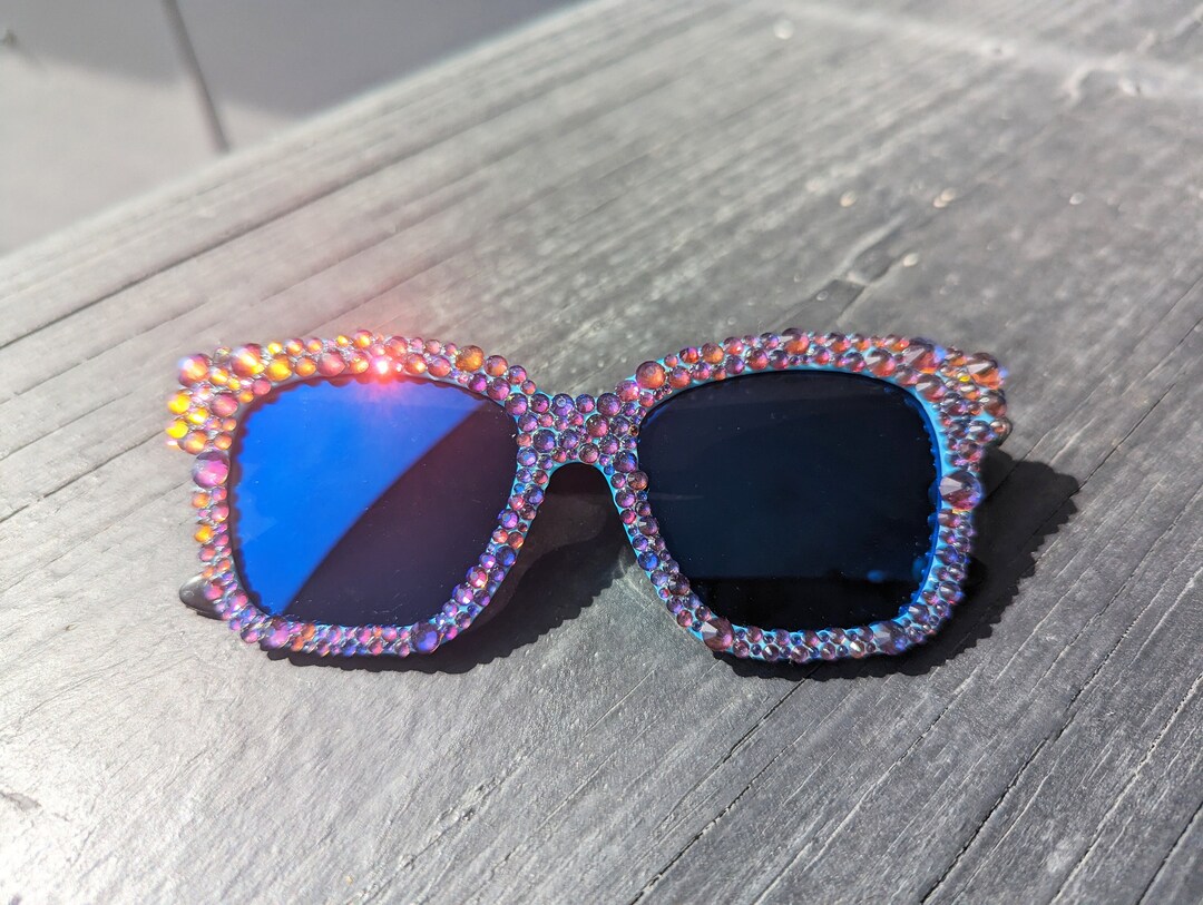KIDS Blue Flame Square Sparkle Sunglasses Mirror Lens - Etsy