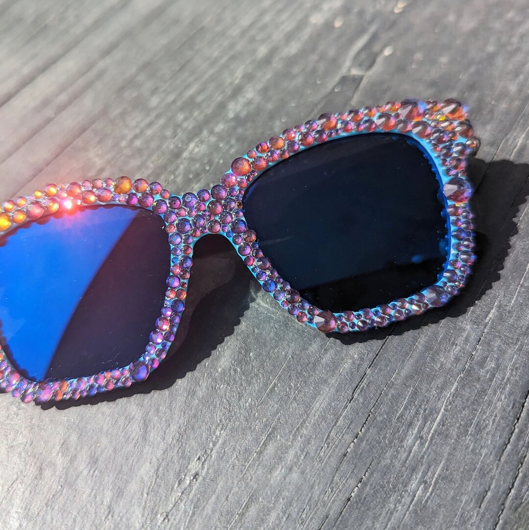 KIDS Blue Flame Square Sparkle Sunglasses / Uv/polarized Mirror Shades ...