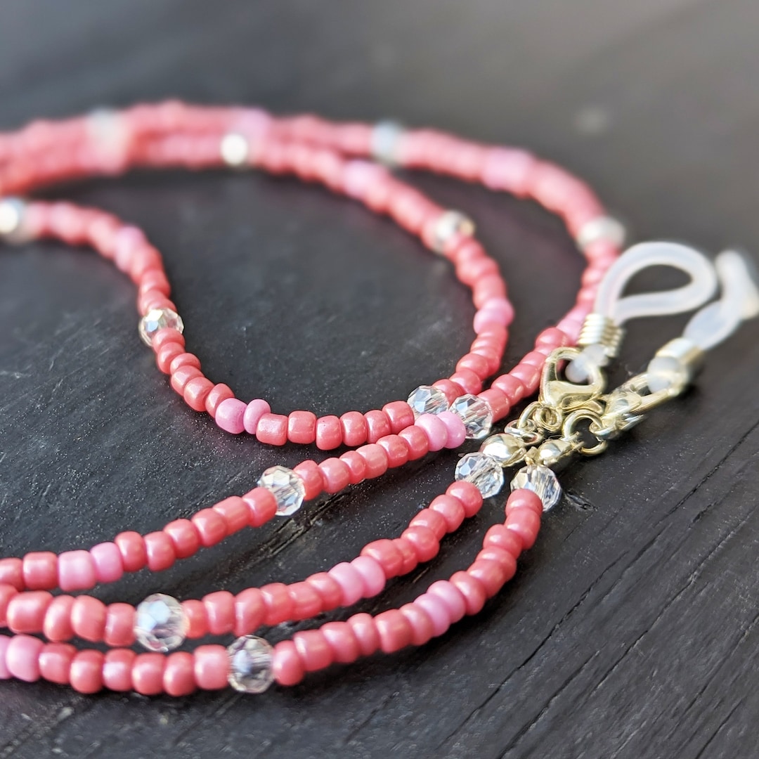 Pink Crystal Beaded Sunglasses Chain / Mask, Lanyard, Croakie, Handmade ...