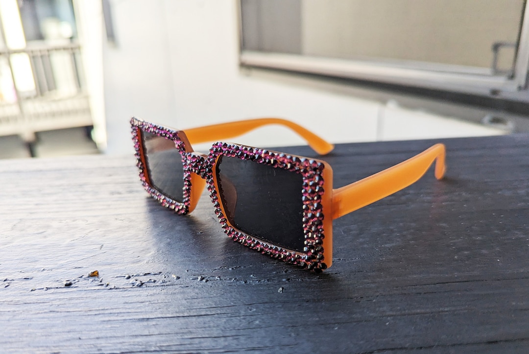 Maroon Rectangle Sparkle Sunglasses Black Lens Handmade - Etsy
