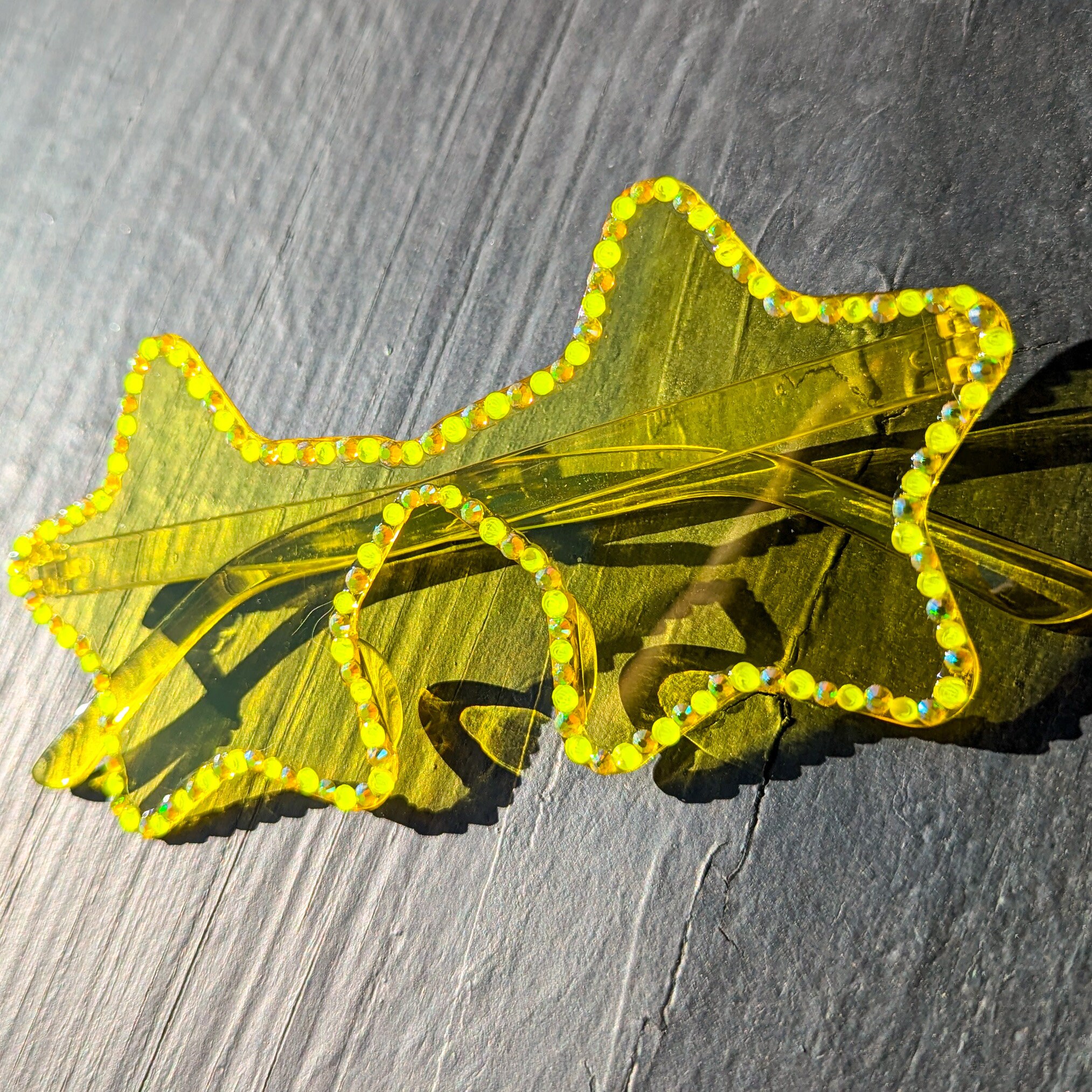 Neon Yellow Star Sparkle Sunglasses / Handmade Rhinestone Shades - Etsy