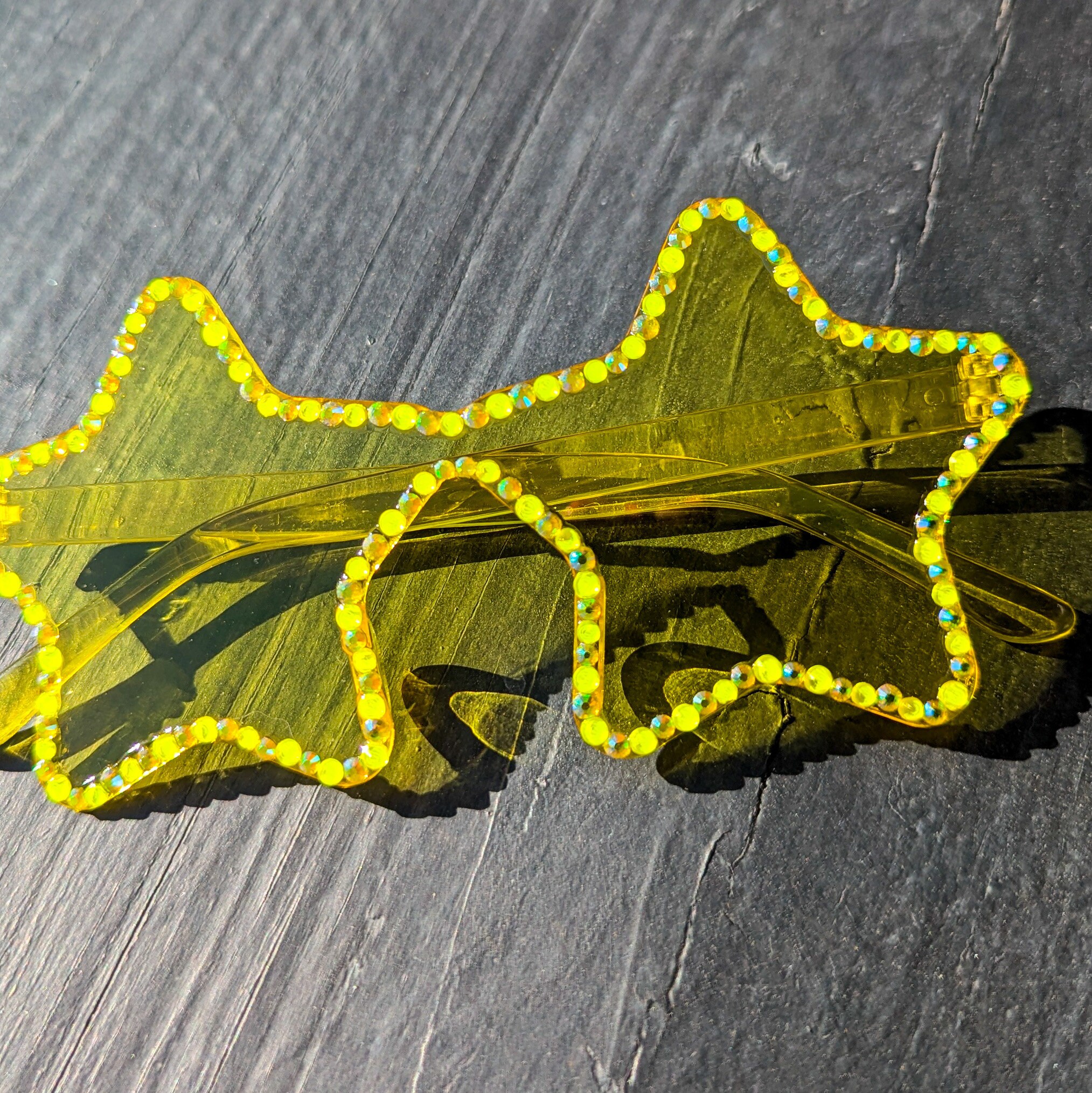 Neon Yellow Star Sparkle Sunglasses / Handmade Rhinestone Shades - Etsy