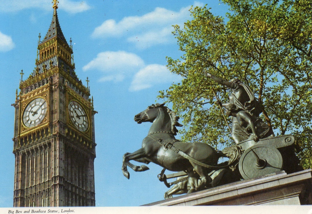 Big Ben and Bodicea Statue, London, England Vintage Postcard, Genuine ...