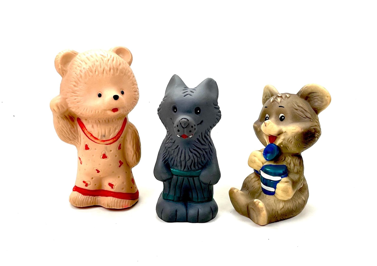 Soviet Vintage Rubber Toys Animals - Wolf, Bear, Bear With Honey USSR ...