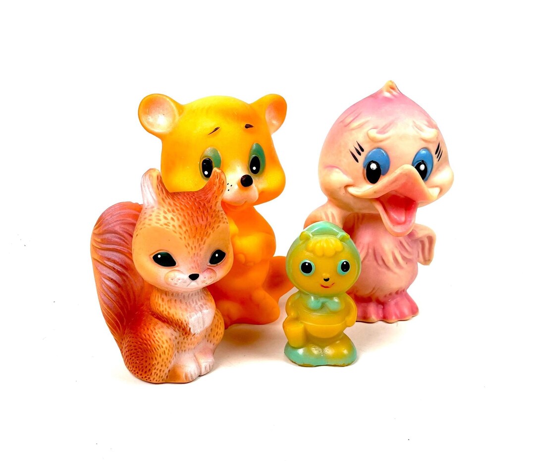 Soviet Vintage Rubber Toys Animals - Duckling, Bear, Bee, Squirrel USSR ...