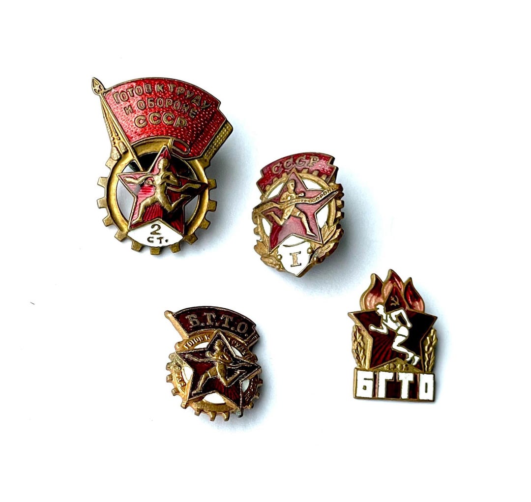 Vintage Soviet BGTO & GTO Badges USSR 1930s–1950s Enamel Pins Ready for ...