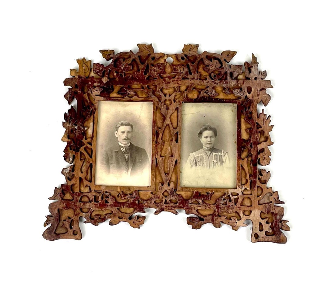 Antique Double Portrait in Ornate Wooden Frame – Pre-1970s Lithuania ...