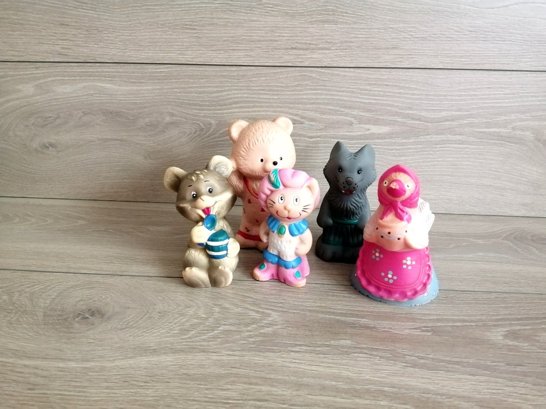 Soviet Vintage Rubber Toys Animals - Wolf, Bear, Magpie, Bear With ...