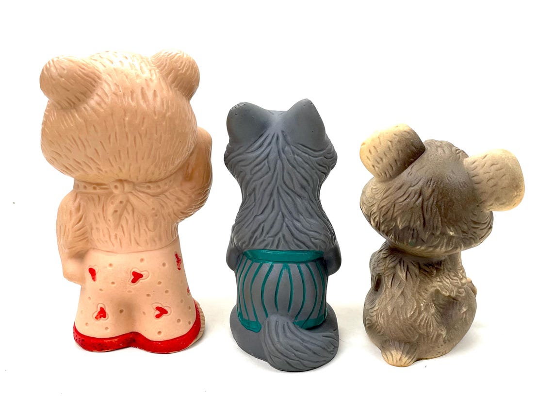 Soviet Vintage Rubber Toys Animals - Wolf, Bear, Bear With Honey USSR ...