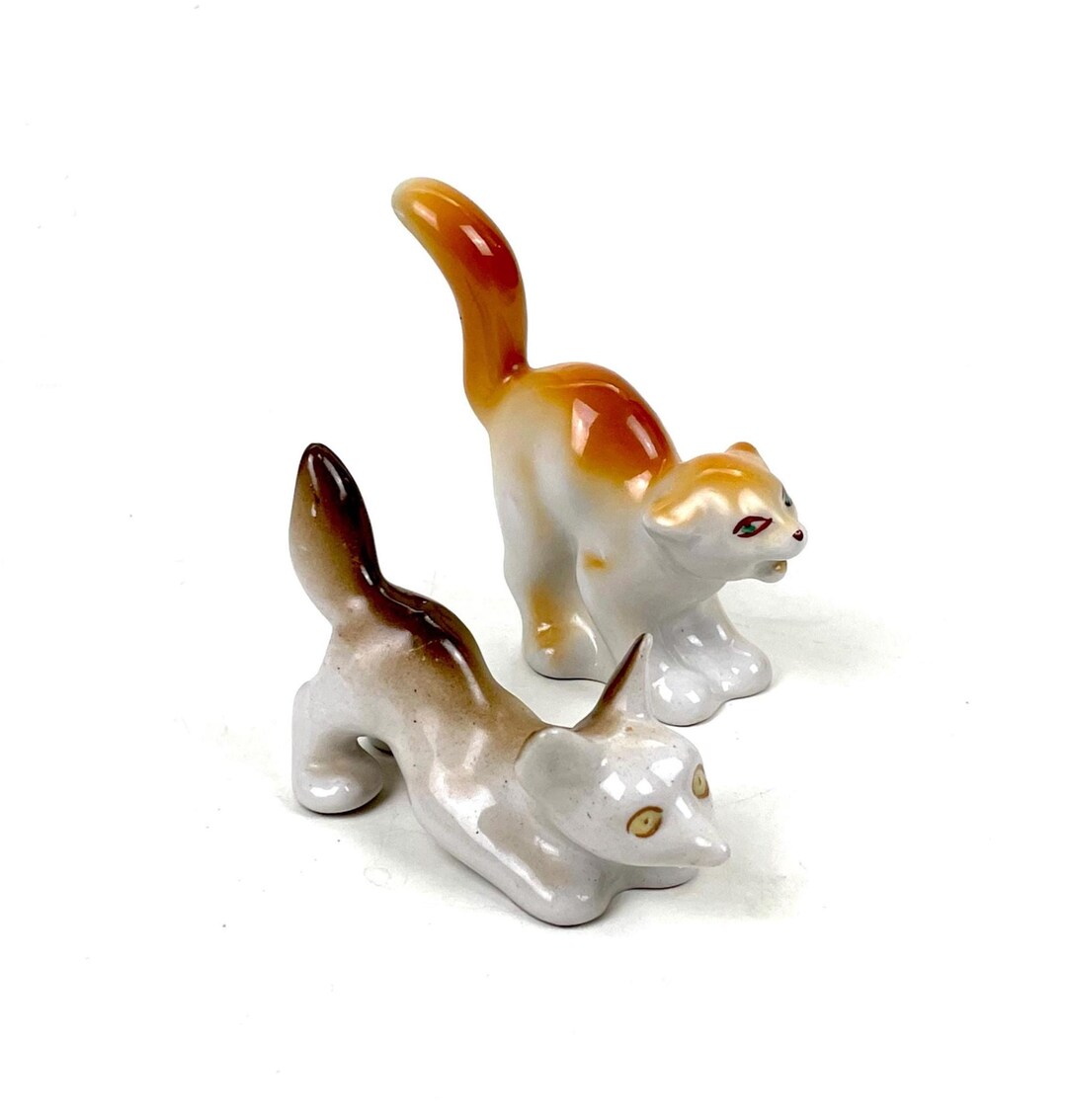 Soviet Vintage Miniature Porcelain Figurines Small Animals Cat and Fox ...