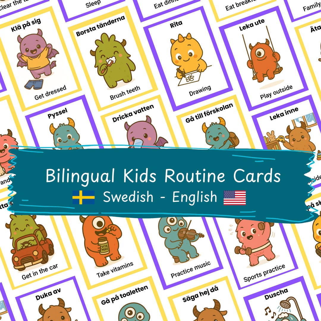 Bilingual Kids Routine Cards (swedish - English) : Monster Visual ...