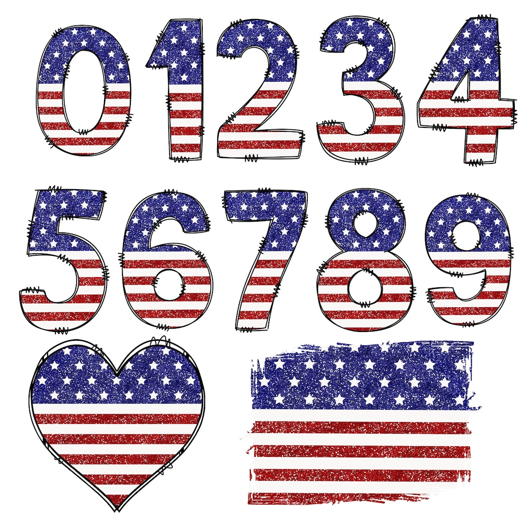 Glitter American Flag Doodle Font USA Alphabet Letters PNG - Etsy