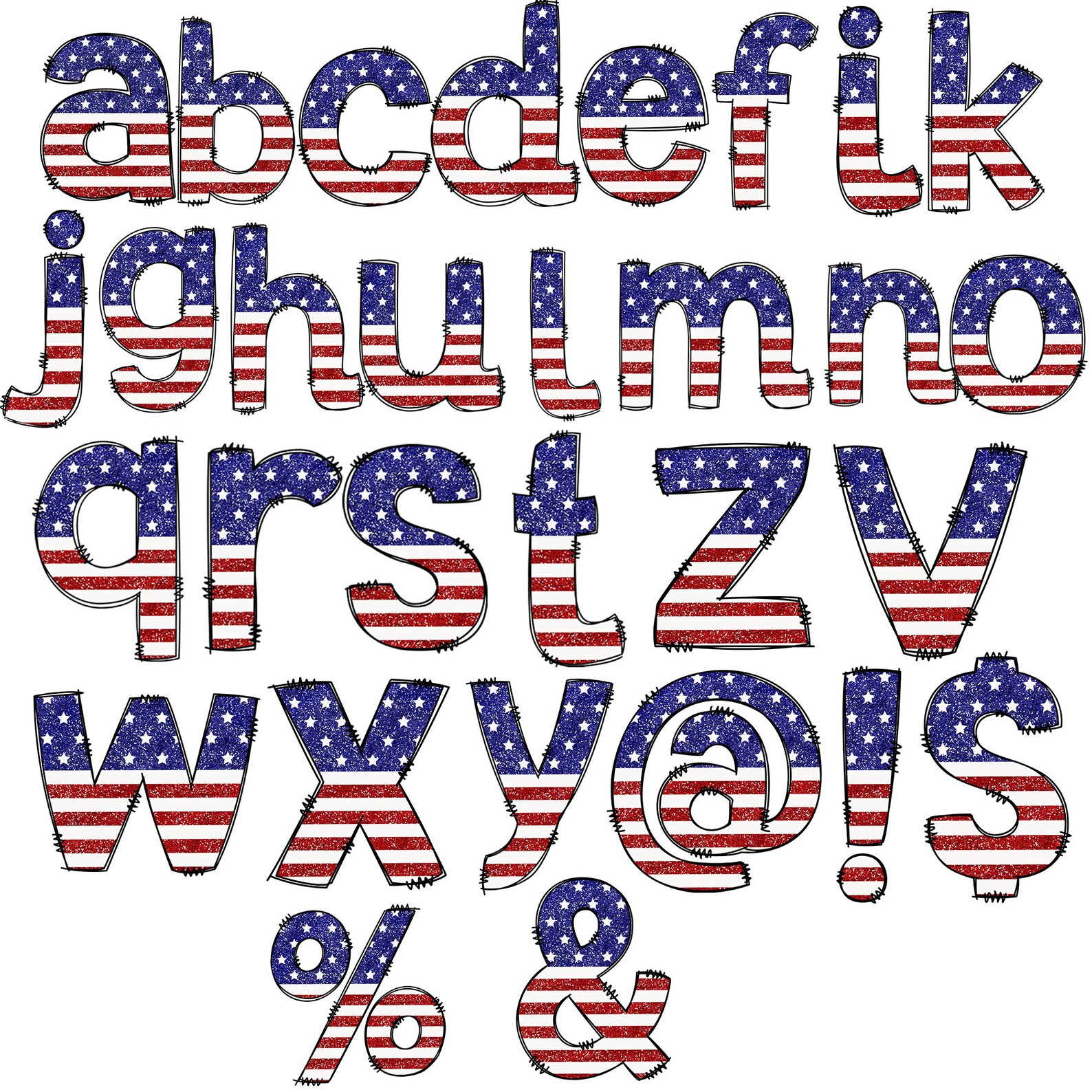Glitter American Flag Doodle Font USA Alphabet Letters PNG - Etsy