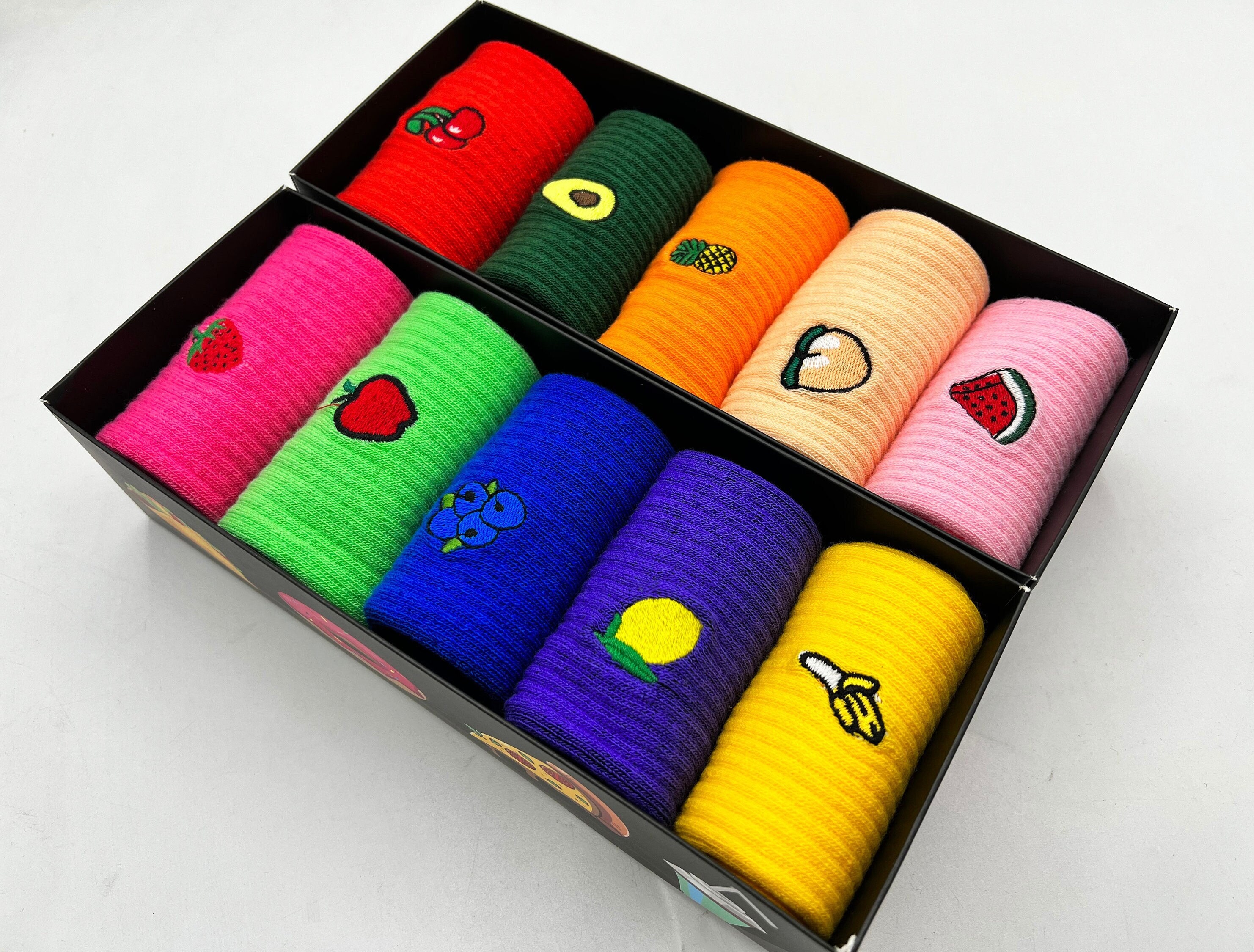 10 Pairs Cute Fruits Embroidered Cotton Socks Funky Socks - Etsy