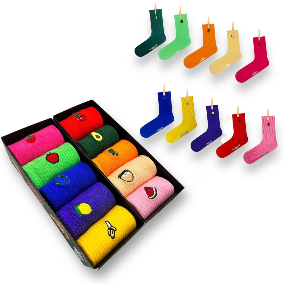 10 Pairs Cute Fruits Embroidered Cotton Socks, Funky Socks, Cherry ...