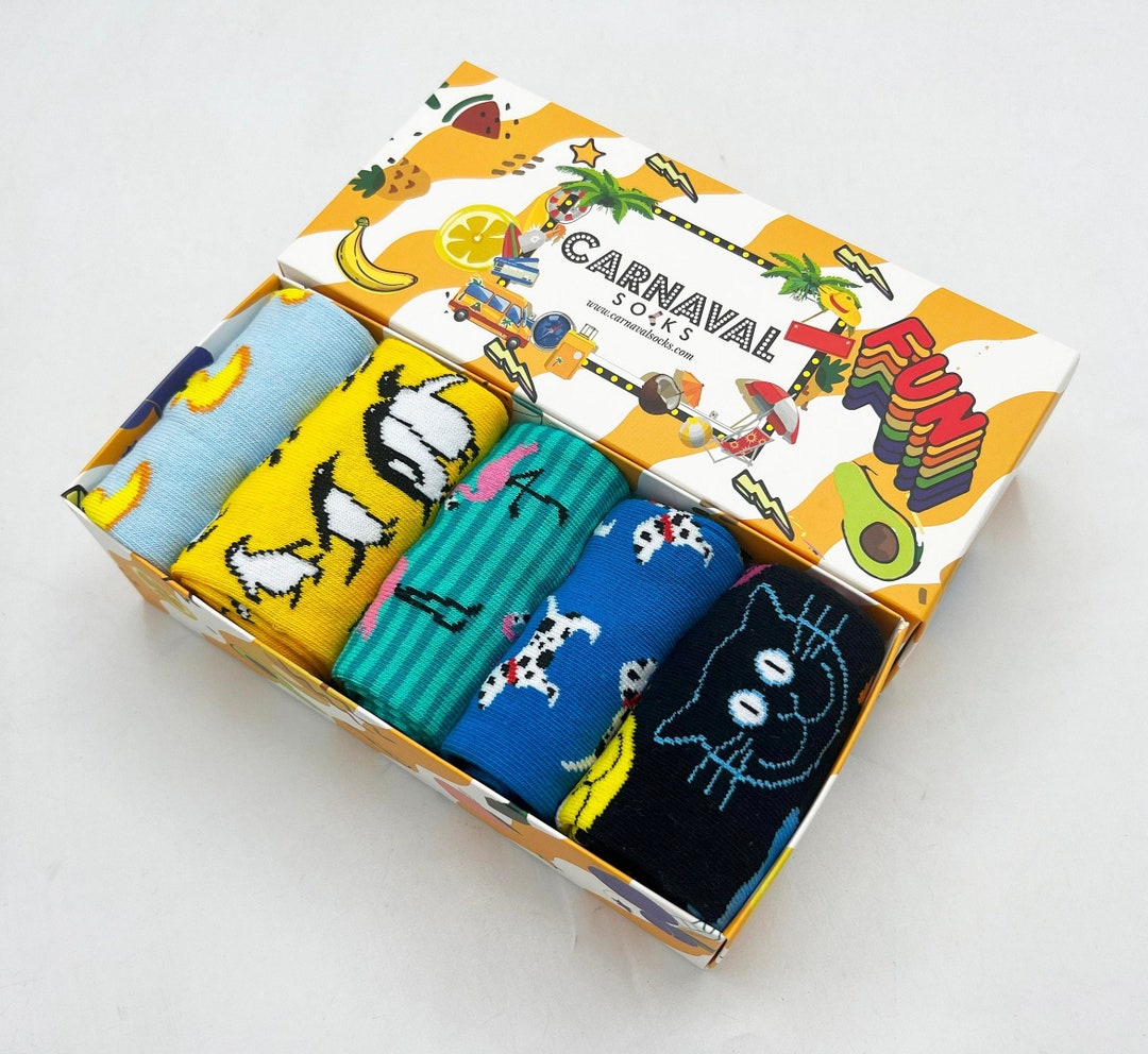 5 Pack Cute Animals Print Funny Socks With Gift Box - Etsy