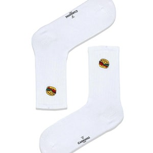 6 Pairs Fast Food Embroidered Crew Socks, Hamburger, Hot Dog, Pizza ...