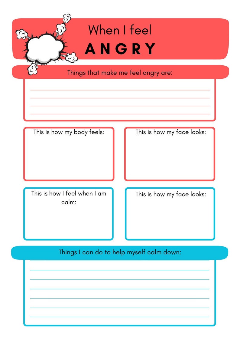Anger Worksheet for Children - Etsy