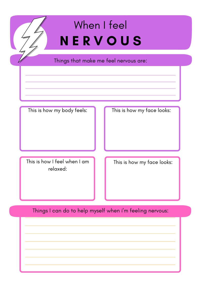 Emotional Worksheet for Nervousness - Etsy