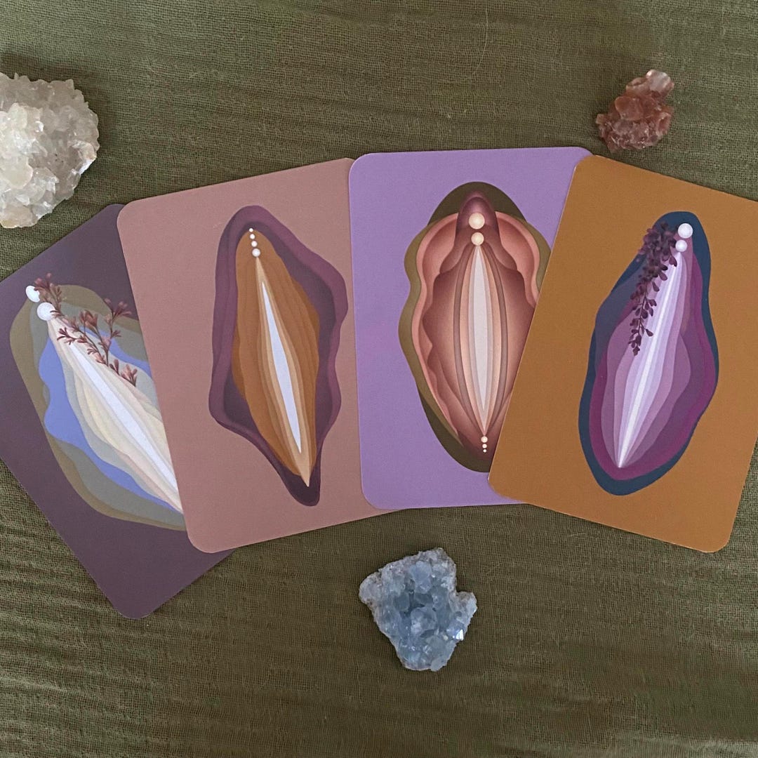 Set of 4 Rooted Vulva Postcards, Divine Energy Yoni Cards Vulva Card - Etsy