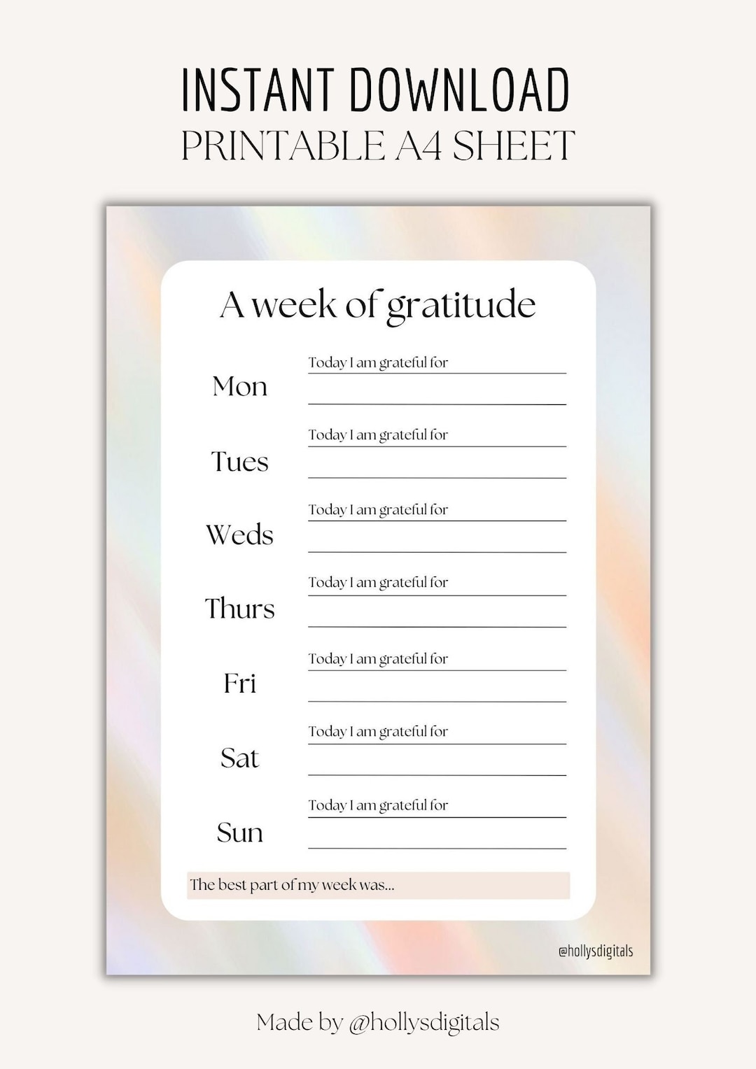 Weekly Review, Gratitude Worksheet, Reflection Worksheet, Weekly ...