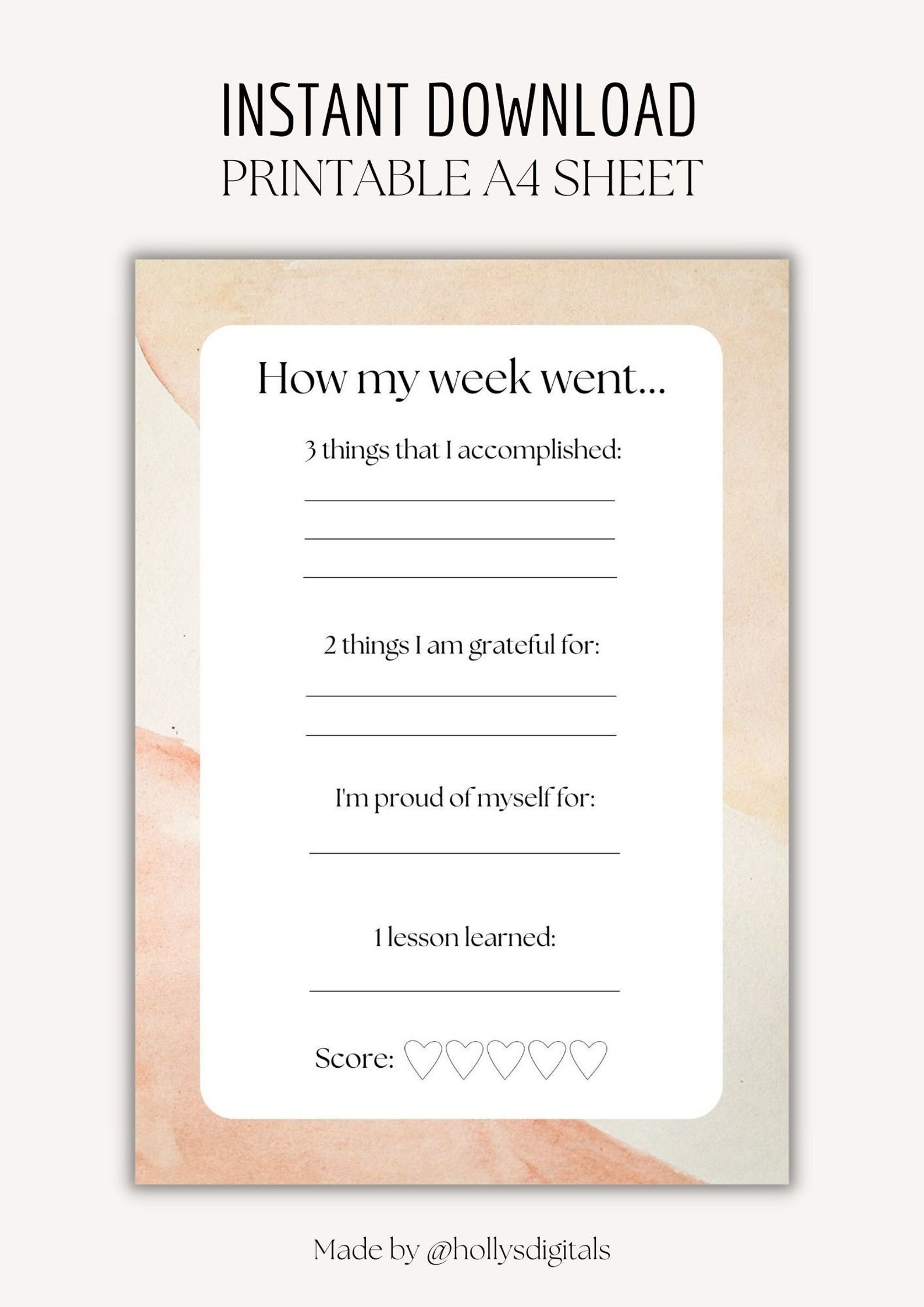 Weekly Review, Gratitude Worksheet, Reflection Worksheet, Weekly ...