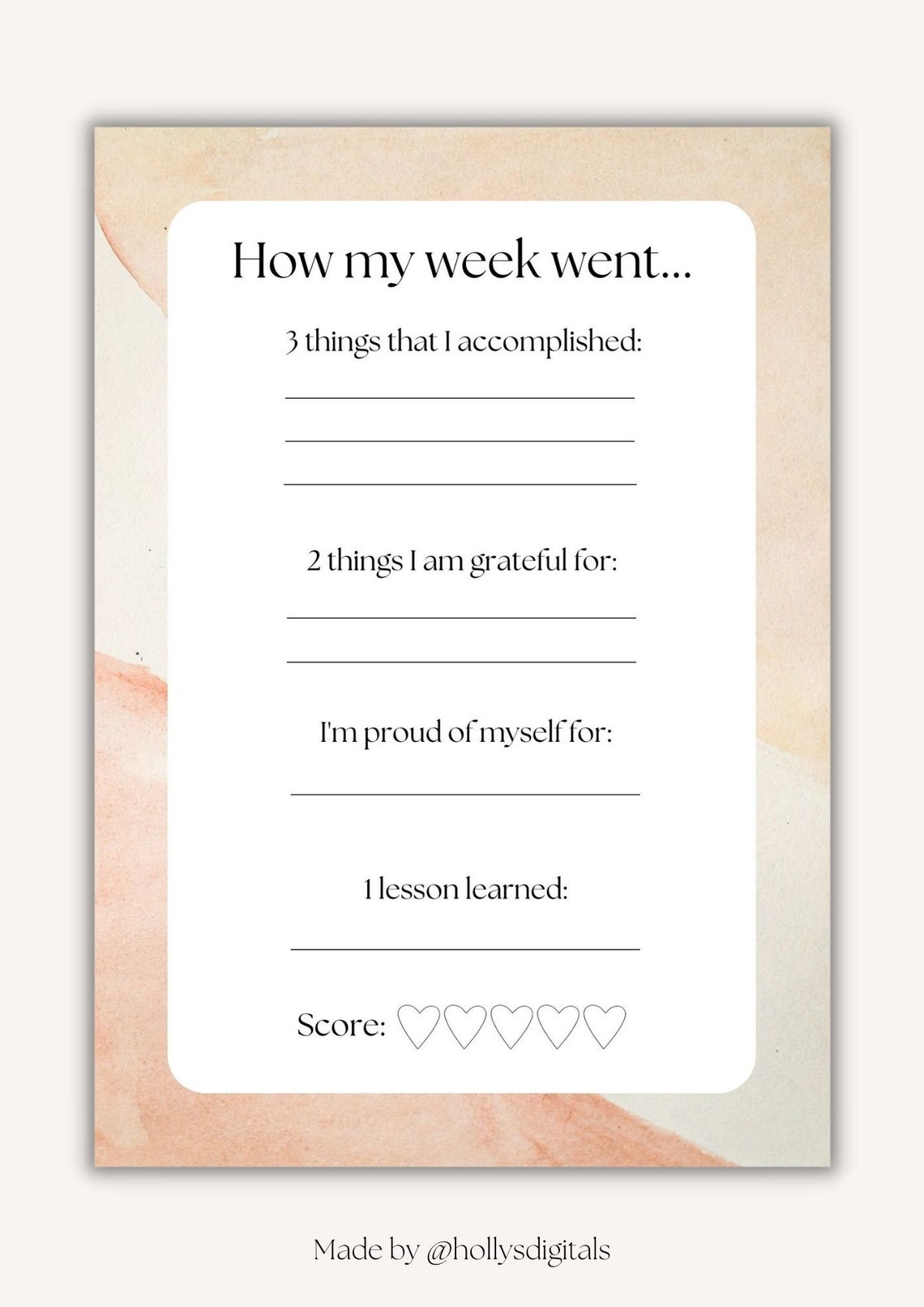Weekly Review, Gratitude Worksheet, Reflection Worksheet, Weekly ...