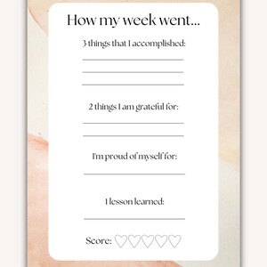 Weekly Review, Gratitude Worksheet, Reflection Worksheet, Weekly ...