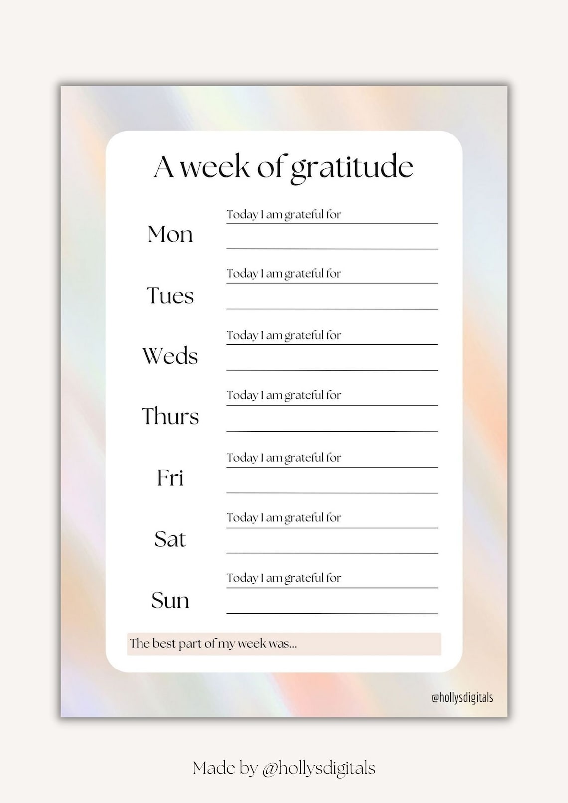 Weekly Review, Gratitude Worksheet, Reflection Worksheet, Weekly ...