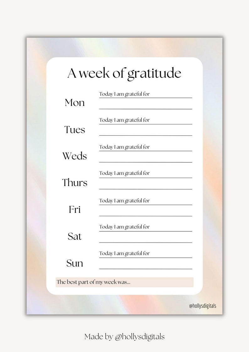 Weekly Review, Gratitude Worksheet, Reflection Worksheet, Weekly ...
