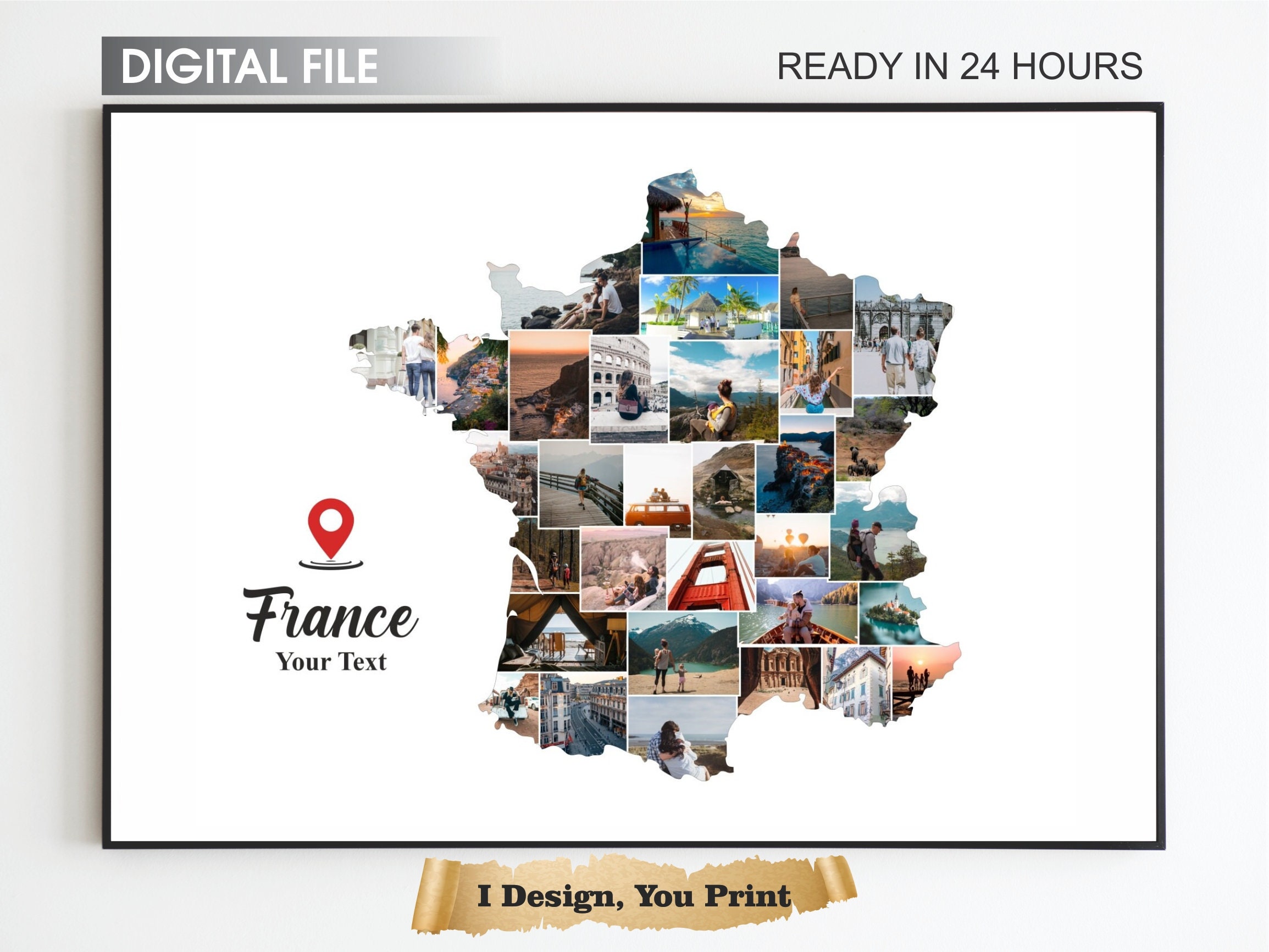 France Map Photo Collage, France Travel Gift, Map Photo Collage ...