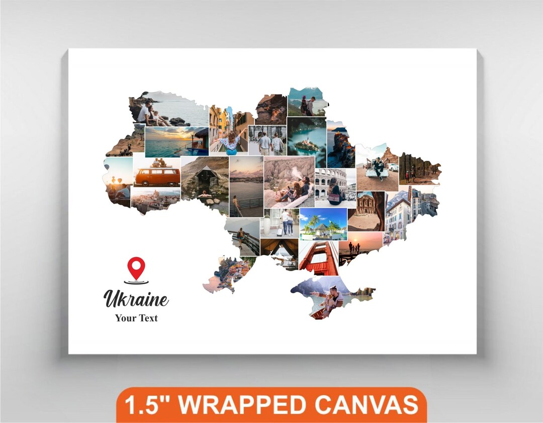 Ukraine Map Photo Collage, Ukraine Travel Gift, Map Photo Collage ...