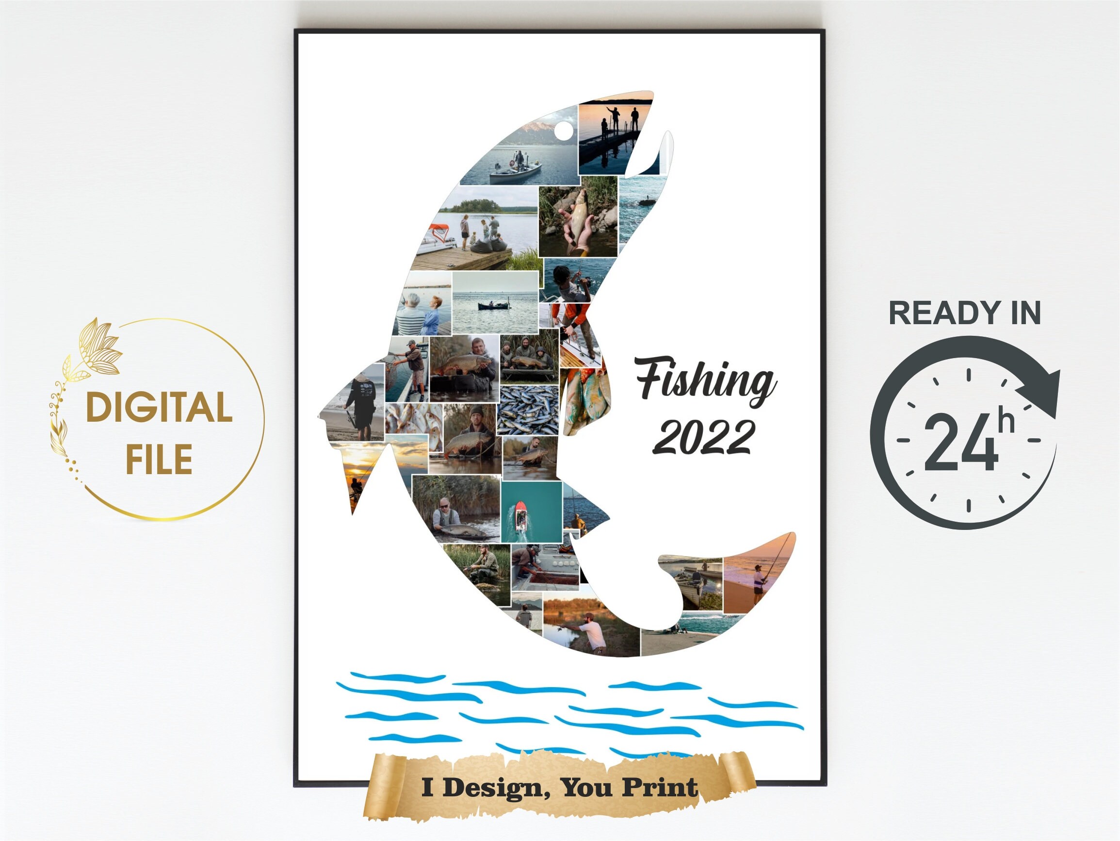 Fishing Photo Collage, Fishing Gift for Men, Bass Fishing Photo Collage ...