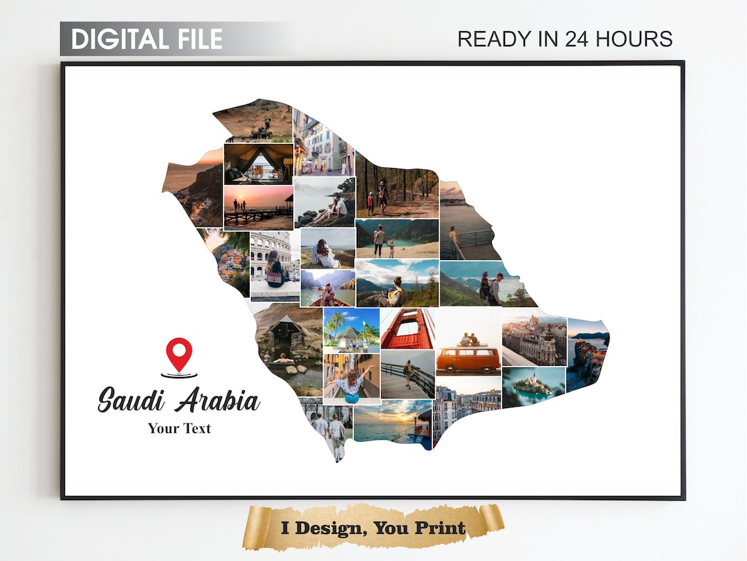 Saudi Arabia Map Photo Collage, Saudi Arabia Travel Gift, Map Photo ...