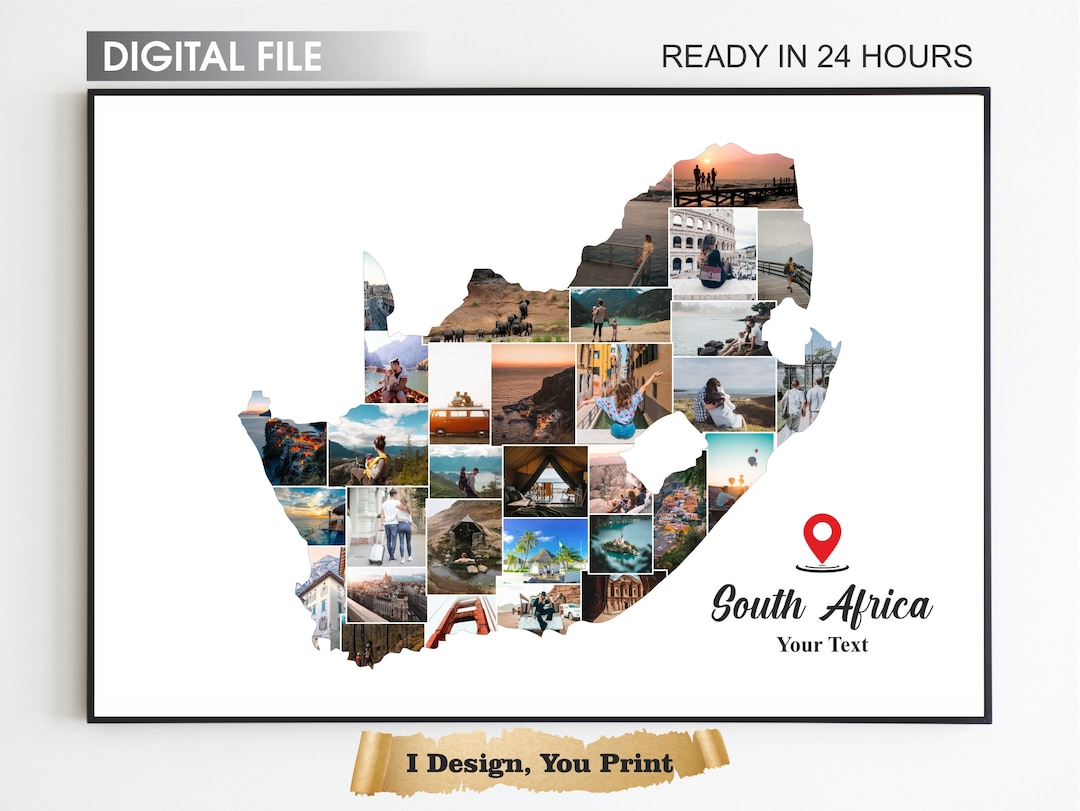 South Africa Map Photo Collage, South Africa Travel Gift, Map Photo ...