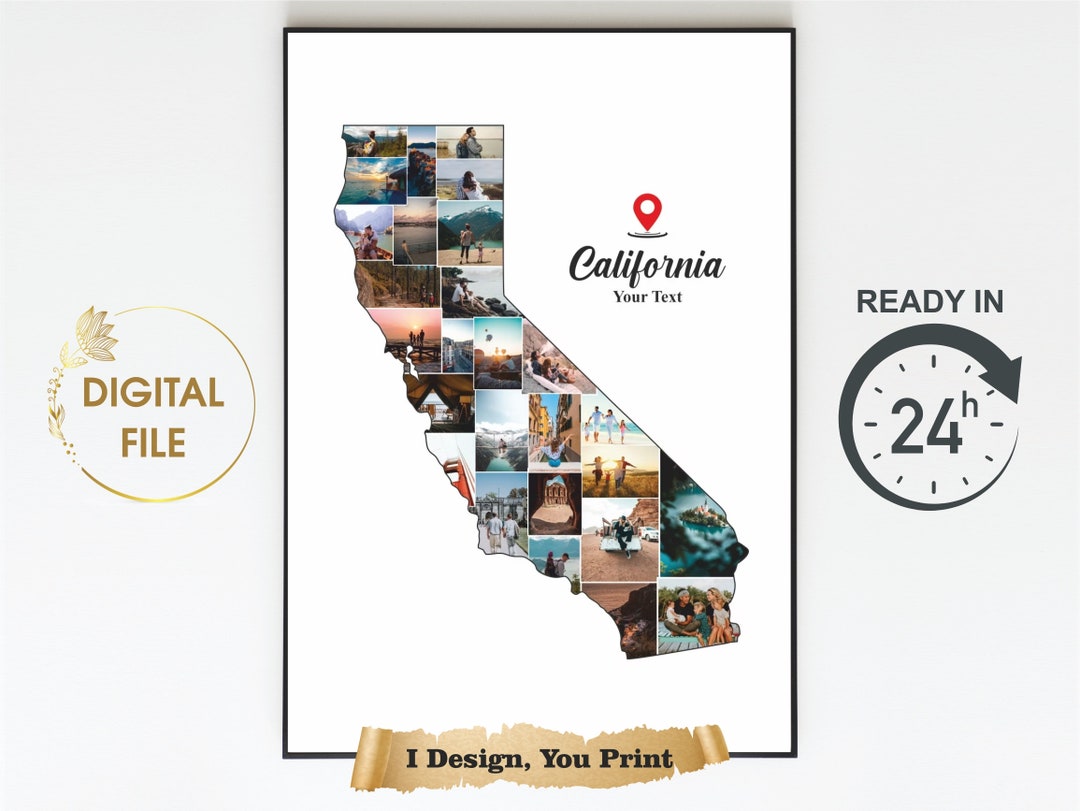 California Map Photo Collage, California Travel Gift, Map Photo Collage ...