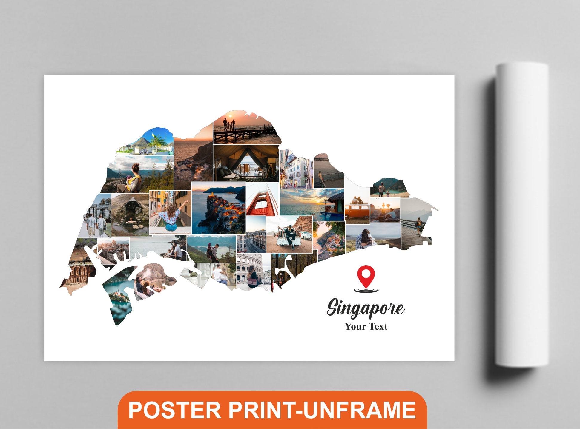 Singapore Map Photo Collage, Singapore Travel Gift, Map Photo Collage ...